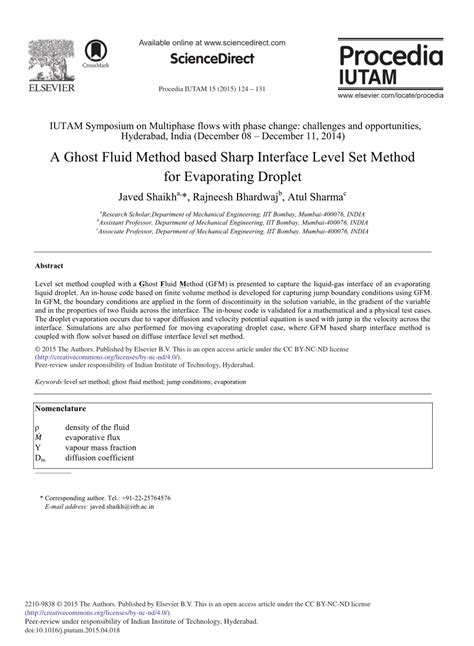 Pdf A Ghost Fluid Method Based Sharp Interface Level Set Method For Evaporating Droplet
