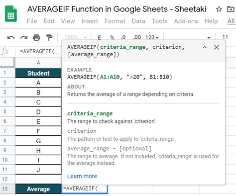 How To Use AVERAGEIF Function In Google Sheets Step By Step