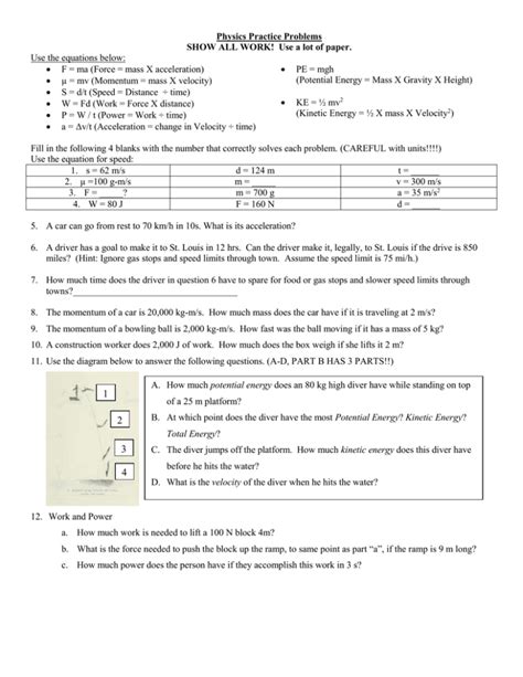 Physics Practice Problems Force Energy And Motion