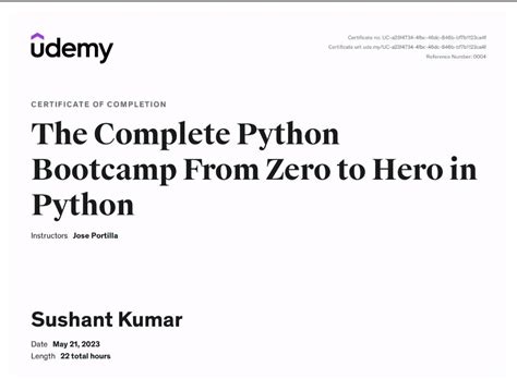 sushant kumar on linkedin python bootcamp thankyou udemy