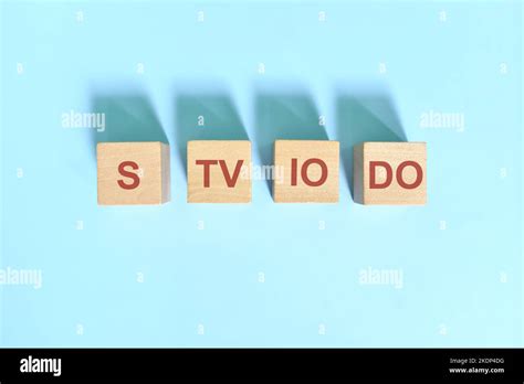S Tv Io Do Basic Sentence Pattern English Grammar Concept Wooden Blocks Flat Lay On Blue