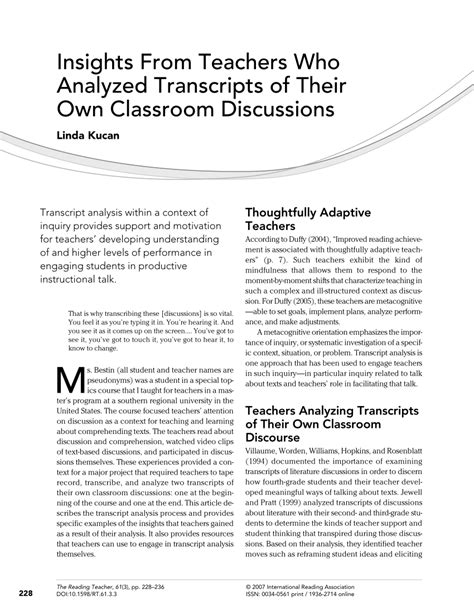 Pdf Insights From Teachers Who Analyzed Transcripts Of Their Own