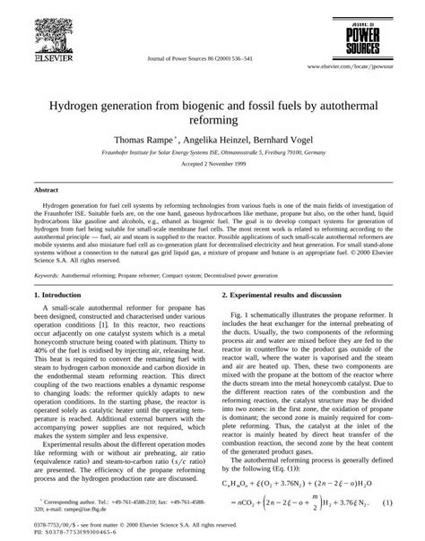 Pdf Hydrogen Generation From Biogenic And Fossil Fuels By Autothermal