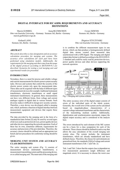 Pdf Digital Interface For Iec 61850 Requirements And Accuracy