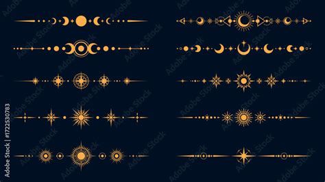 Mystic Celestial Divider Borders With Esoteric Magic Symbols Vector