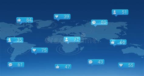 Image Of Social Media Text And Data Processing Over World Map Stock
