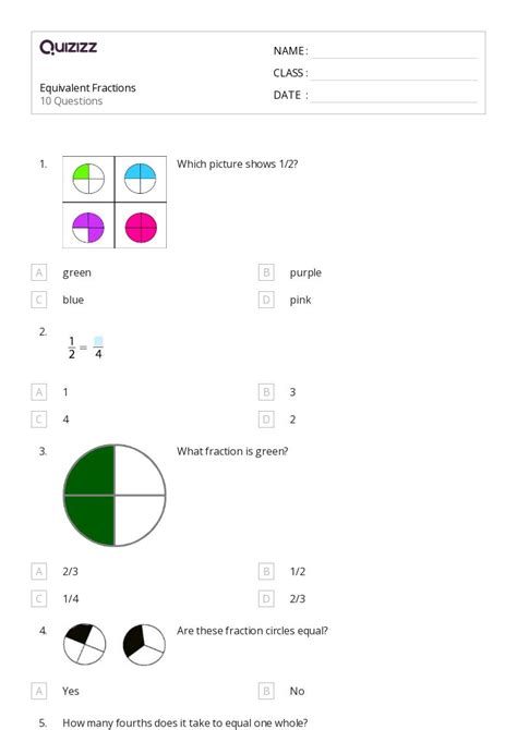 50 Equivalent Fractions Worksheets For 3rd Class On Quizizz Free