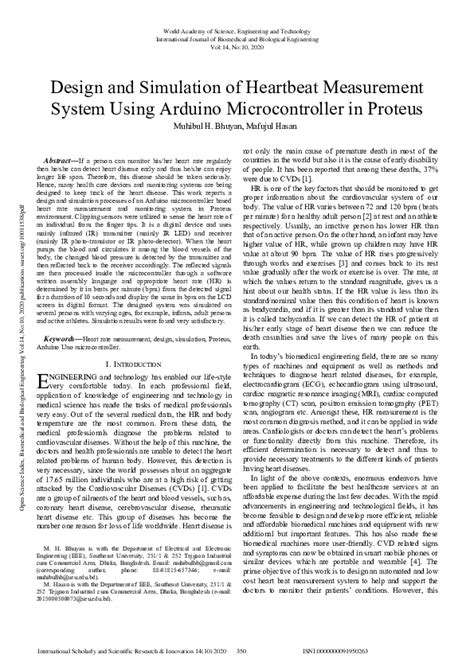 Pdf Design And Simulation Of Heartbeat Measurement System Using Arduino Microcontroller In Proteus