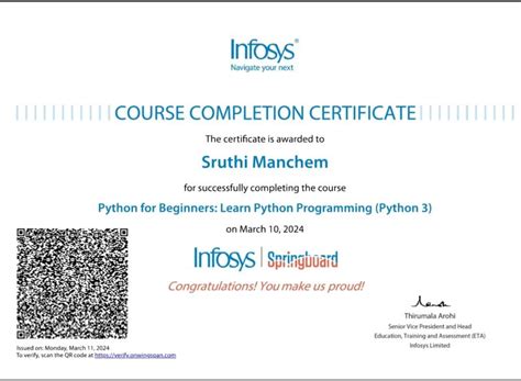 Sruthi Manchem On Linkedin Python Pythonforbeginner Infosys Springboard