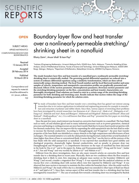 Pdf Boundary Layer Flow And Heat Transfer Over A Nonlinearly Permeable Stretching Shrinking
