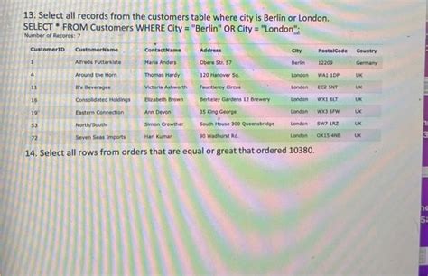 Solved 13 Select All Records From The Customers Table Where