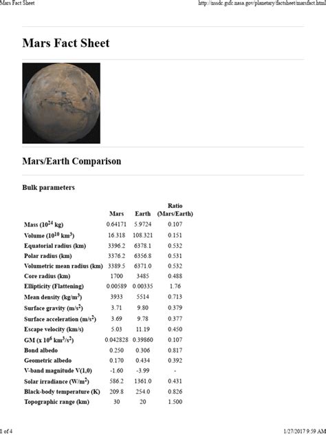 Nasa Mars Fact Sheet Pdf Mars Apsis