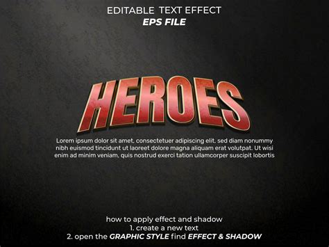 Heroes Text Effect Font Editable Typography 3d Text Vector Template 26136612 Vector Art At