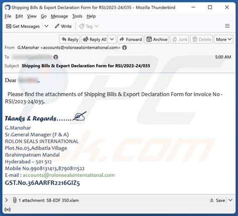 Shipping Bills And Export Declaration Form Email Virus Removal And Recovery Steps