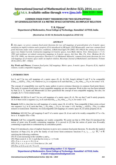 Pdf Common Fixed Point Theorems For Two Selfmappings Of Generalization Of A B Metric Space