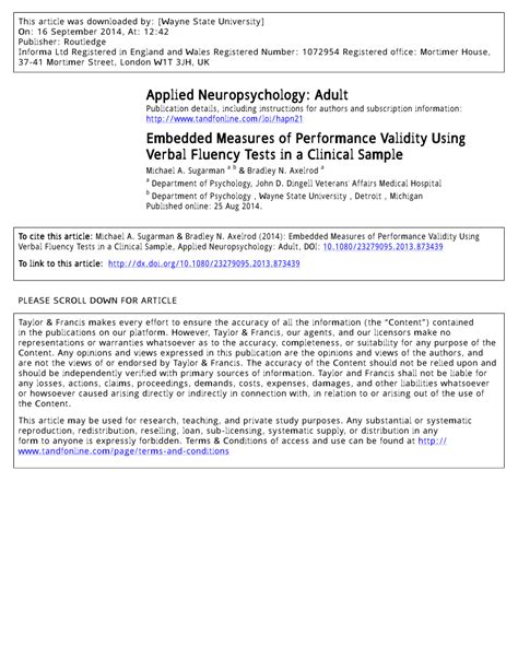 Pdf Embedded Measures Of Performance Validity Using Verbal Fluency