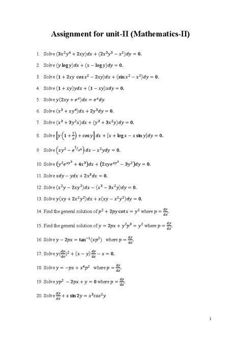Assignment Differnetial Equations M2 1 Assignment For Unit Ii