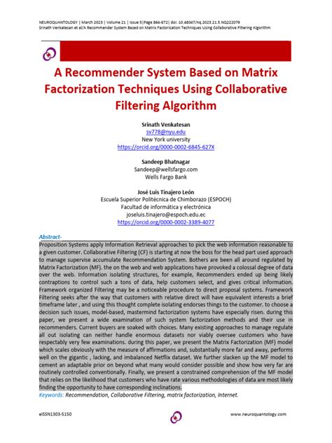 A Recommender System Based On Matrix Factorization Techniques Using Collaborative Filtering