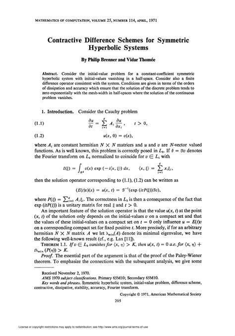 Pdf Contractive Difference Schemes For Symmetric Hyperbolic Systems