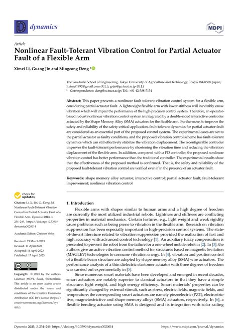 Pdf Nonlinear Fault Tolerant Vibration Control For Partial Actuator Fault Of A Flexible Arm