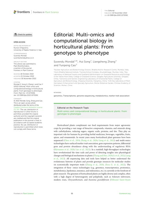 Pdf Editorial Multi Omics And Computational Biology In Horticultural Plants From Genotype To