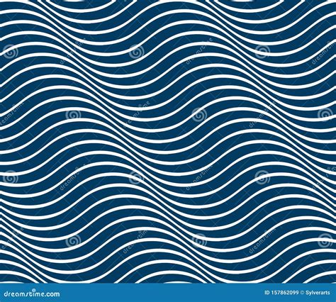 Marine Vector Seamless Pattern With Stylized Blue Waves Curve Lines Abstract Repeat Tiling