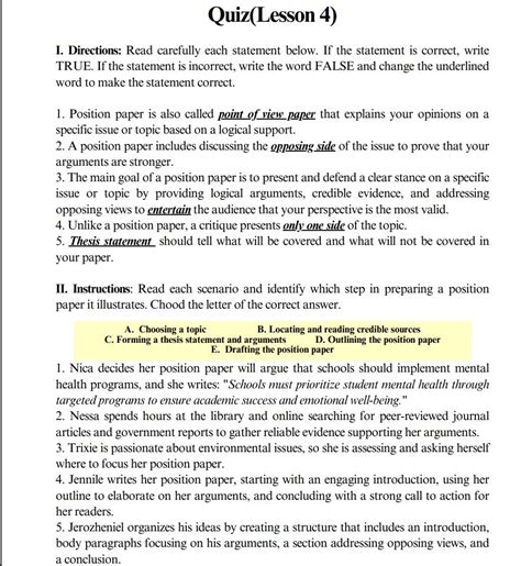 Quizlesson 4 I Directions Read Carefully Each Statement Below If The