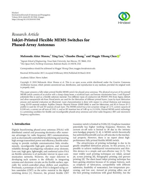 Pdf Inkjet Printed Flexible Mems Switches For Phased Array Antennas