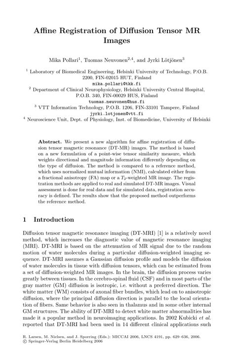 Pdf Affine Registration Of Diffusion Tensor Mr Images