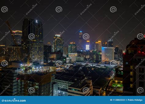 Nightlife In The City Center Downtown Panorama Buildings Night