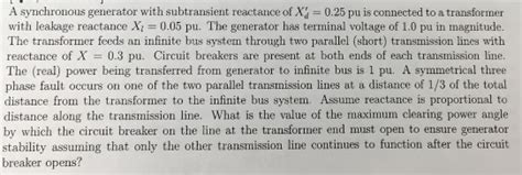 Solved A Synchronous Generator With Subtransient Reactance