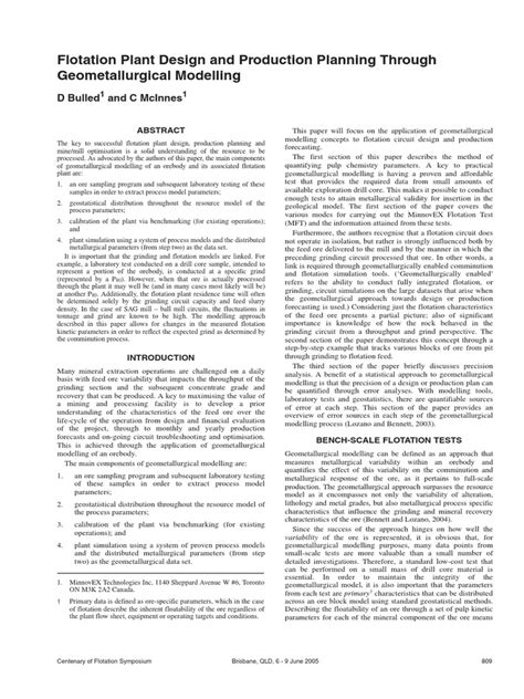 Flotation Plant Design Pdf Accuracy And Precision Simulation