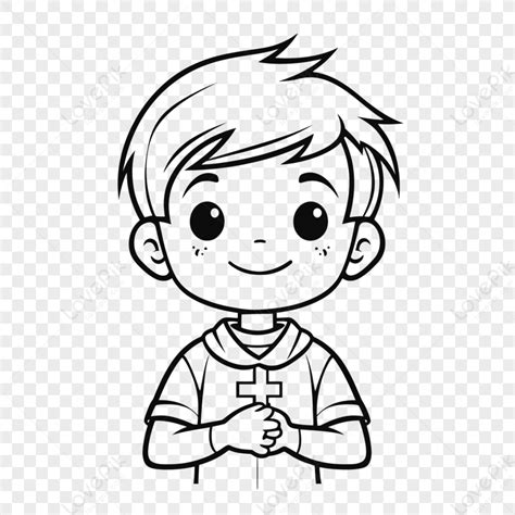페이지를 색칠 아이 크로스 개요 스케치 드로잉을 들고 귀여운 행복 소년 벡터오르간웃다 Png 일러스트 무료 다운로드