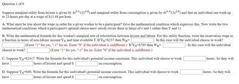 Solved Question Of Suppose Marginal Utility From Leisure Chegg Com