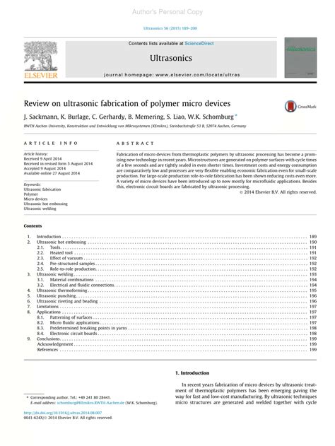 Pdf Review On Ultrasonic Fabrication Of Polymer Micro Devices