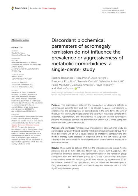 Pdf Discordant Biochemical Parameters Of Acromegaly Remission Do Not