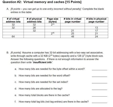 Solved Question Virtual Memory And Caches Points A Chegg