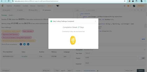 celebrating 27 days of leetcode consistency mandakani mishra posted