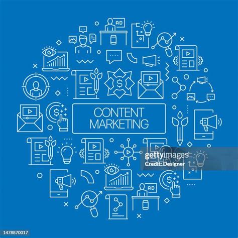 Content Marketing Web Banner With Linear Icons Trendy Linear Style