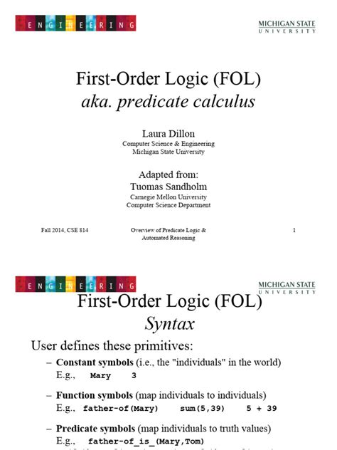 02 Fol 1 Pdf First Order Logic Logic