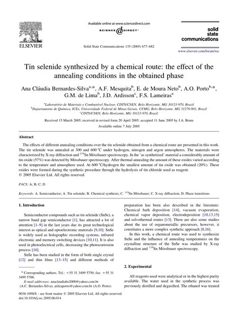 Pdf Tin Selenide Synthesized By A Chemical Route The Effect Of The