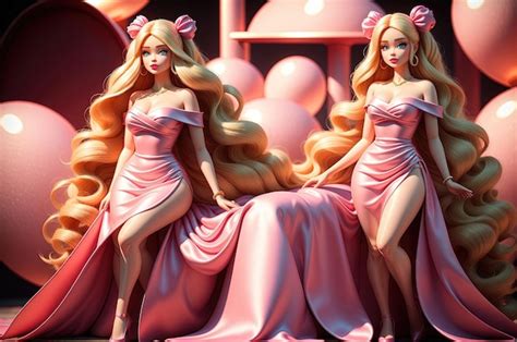 Premium Ai Image Twins In A Pink Realm Background Pink Barbie Girl