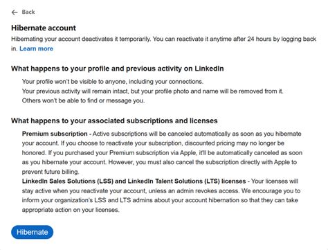 Close Account Vs Hibernate Account On Linkedin Take A Break