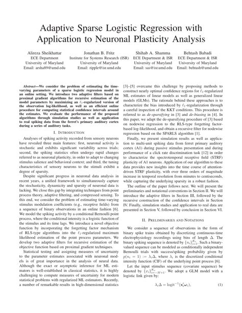 Pdf Adaptive Sparse Logistic Regression With Application To Neuronal