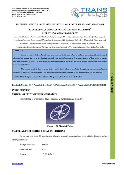 Pdf Fatigue Analysis Of Pulley By Using Finite Element Analysis