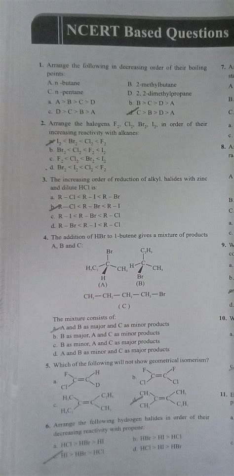 Ncert Based Questions 1 Arrange The Following In Decreasing Order Of The