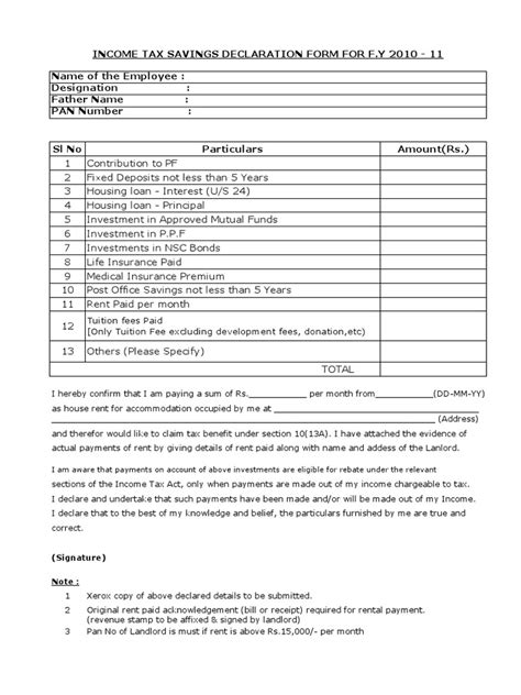 Income Tax Savings Declaration Form Pdf Income Tax Savings Declaration Form Pdf