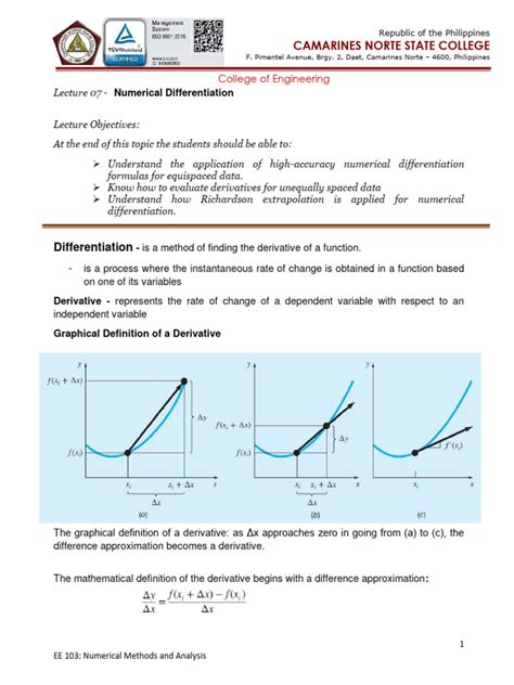 Lecture 7 Numerical Differentiation Pdf Derivative Finite Difference
