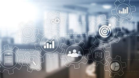 비즈니스 프로세스 자동화 개념입니다 기어 그리고 추상적인 배경에 아이콘입니다 비즈니스 프로세스에 대한 스톡 사진 및 기타 이미지 비즈니스 프로세스 개선 개발 Istock