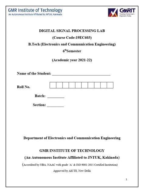 Digital Signal Processing Lab Manual Updated Pdf Digital Signal